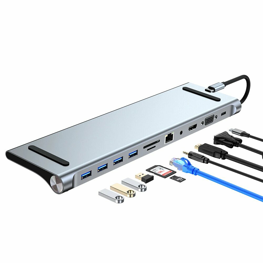 Док-станция PALMEXX 11в1 USB-C to HDMI+VGA+4*USB3.0+USBC+CR+LAN+AUX