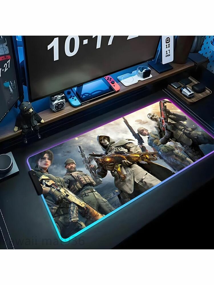 Игровой коврик для мыши, RGB LED, USB, 40 см x 90 см, серая/перламутрово-хромовая окантовка