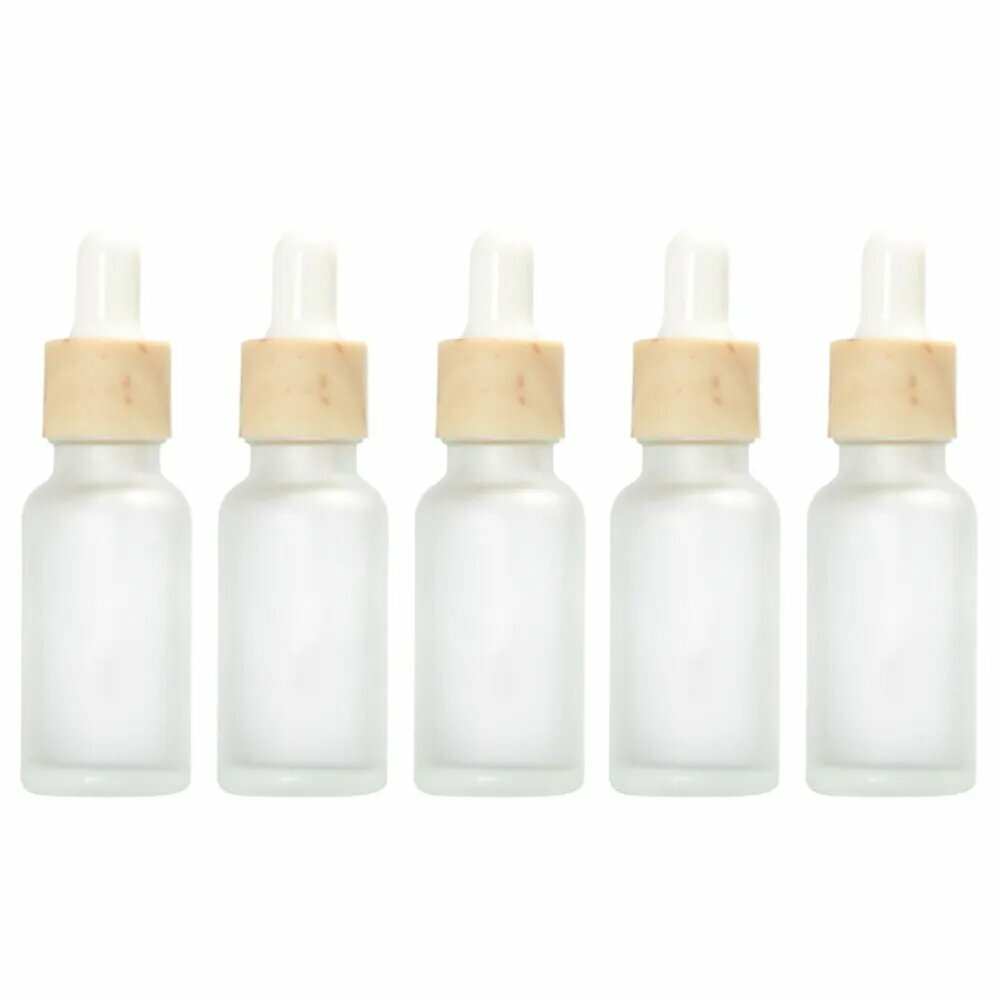Набор из 5 матовых флаконов с пипеткой из стекла для хранения косметических средств 20 мл прозрачных