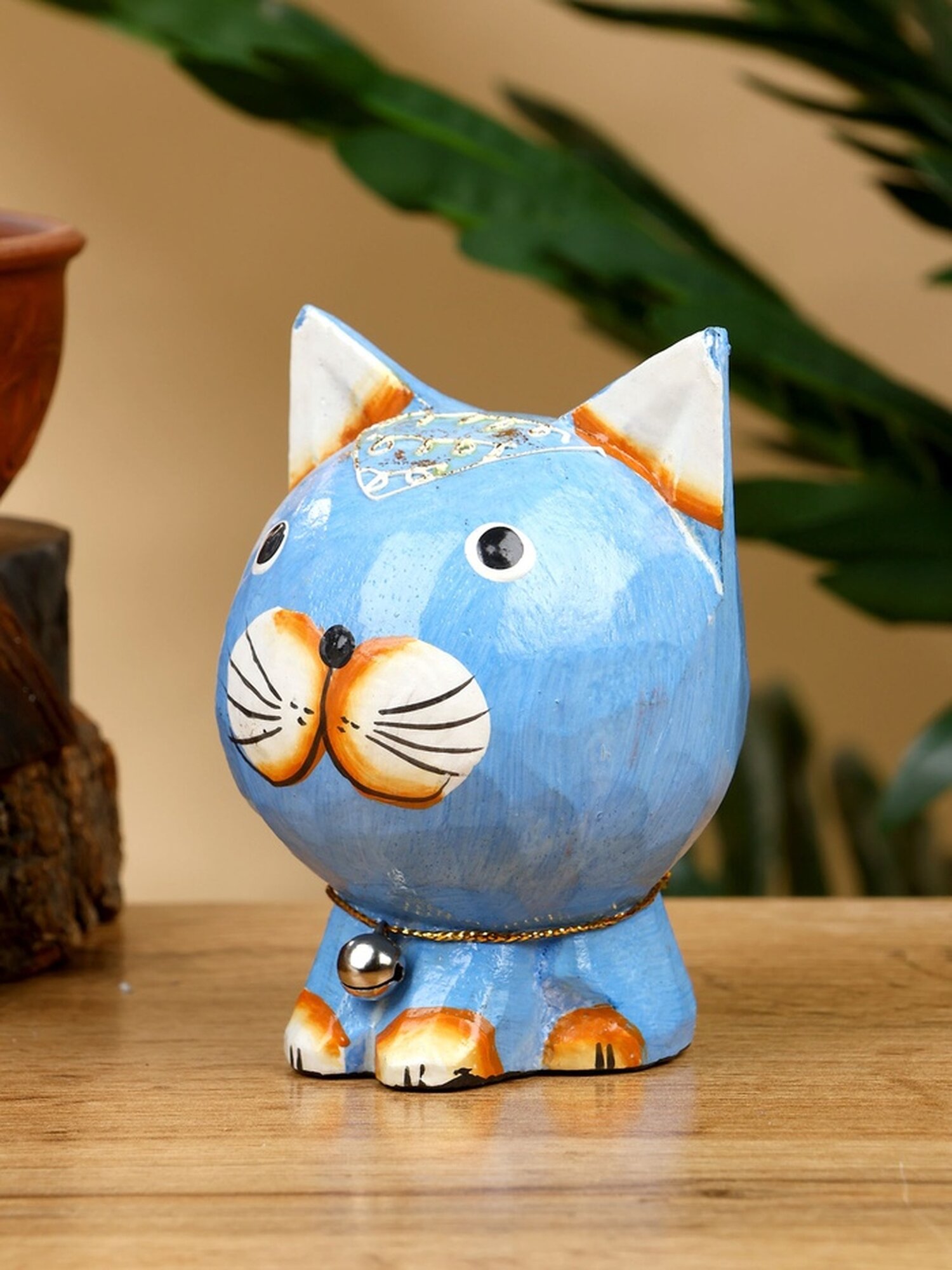 Сувенир "Котик", дерево албезия, 8 см x 7 см x 10 см, цвет синий