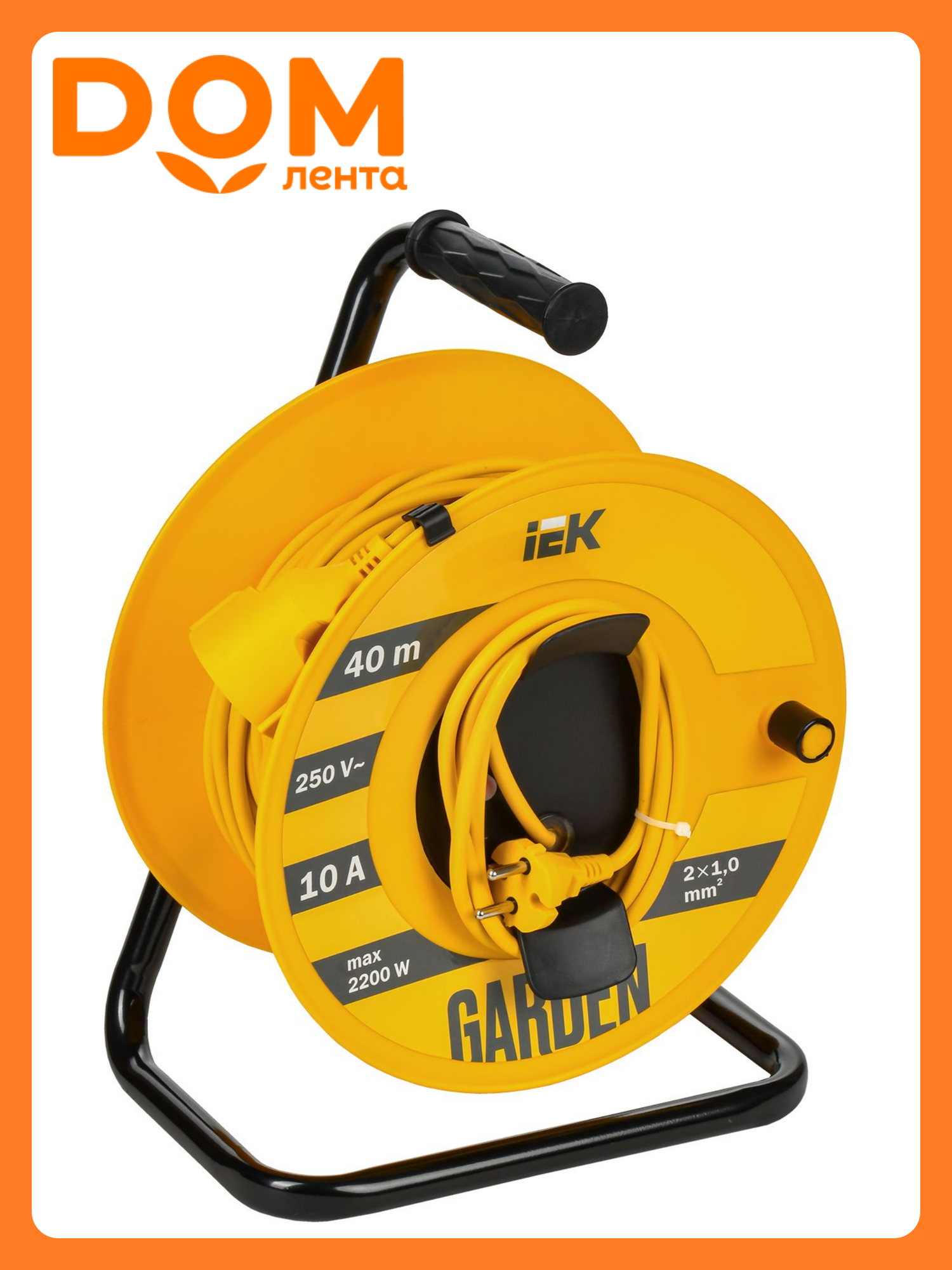 Удлинитель IEK GARDEN, на катушке, 40м, 2 розетки, IP20, заземление, желтый