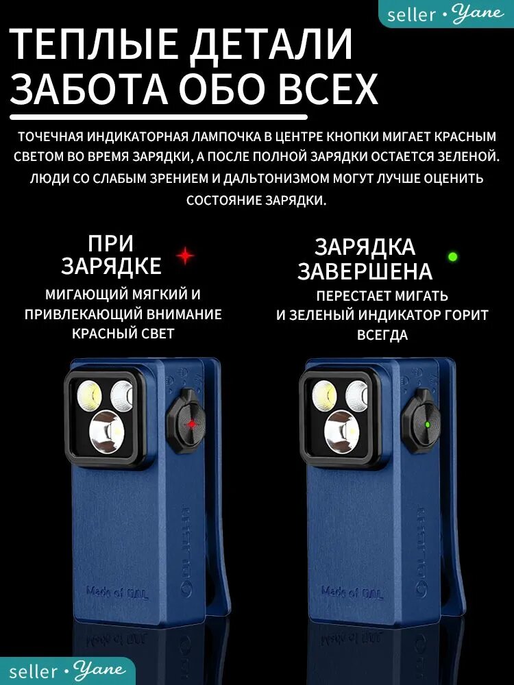 Olight Oclip Ultra Фонарь-прожектор Сильный свет 130 метр 144 час встроенный 580 Миллиампер синий — фото 1