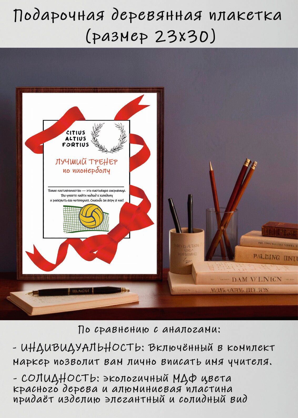 Плакетка Тренер по пионерболу