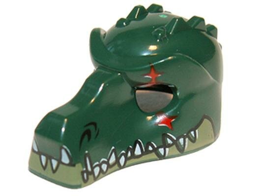 Деталь Lego 12551pb04 Minifigure, Headgear Mask Crocodile with Olive Green Lower Jaw, White Teeth and Red Scar Pattern