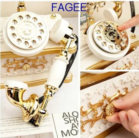 Телефон FAGEE复古风金色白色 ротативный телефон-декоративная модель для дома подарок — фото 1