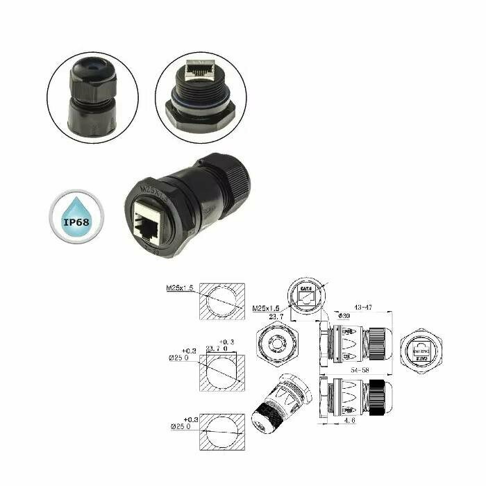 Разъем герметичный RJ45M25Z1-6B / скорость передачи данных 10BASE-T 10