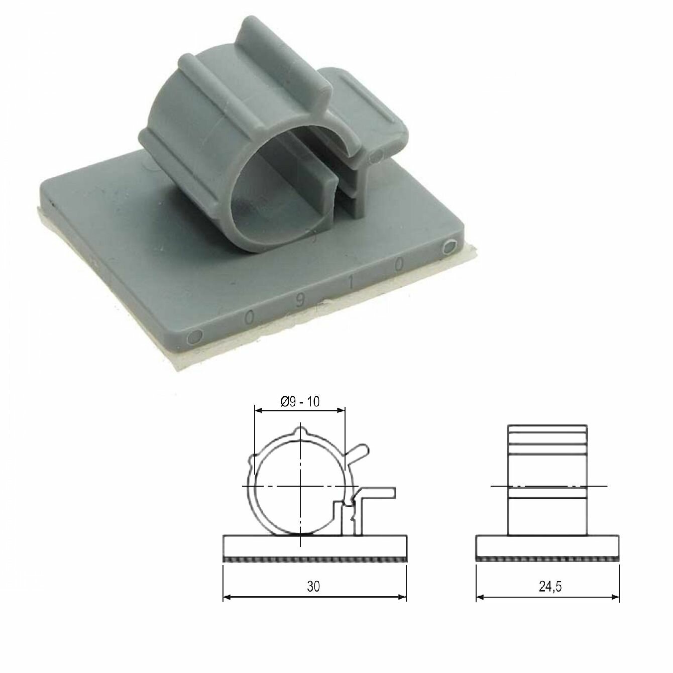 10 шт Пластиковый держатель кабеля ААС-0910 / диаметр входящего кабеля не более 10 мм / монтаж на подложку с с двусторонним клеющимся слоем