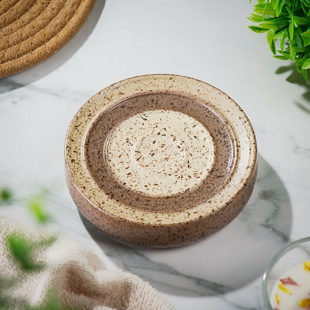 Мыльница настольная Мираж керамика бежевая 12x3 см для ванной комнаты аксессуар для мыла BCE0771AA-SD