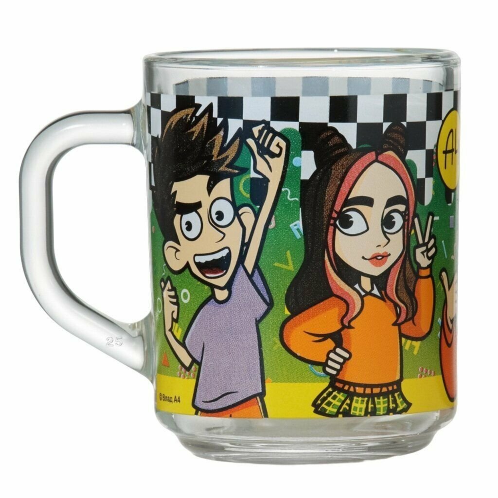 Кружка стеклянная Влад А4 и компания 230 мл для детей. Посуда для чая и напитков, подходит для СВЧ и посудомоечной машины.