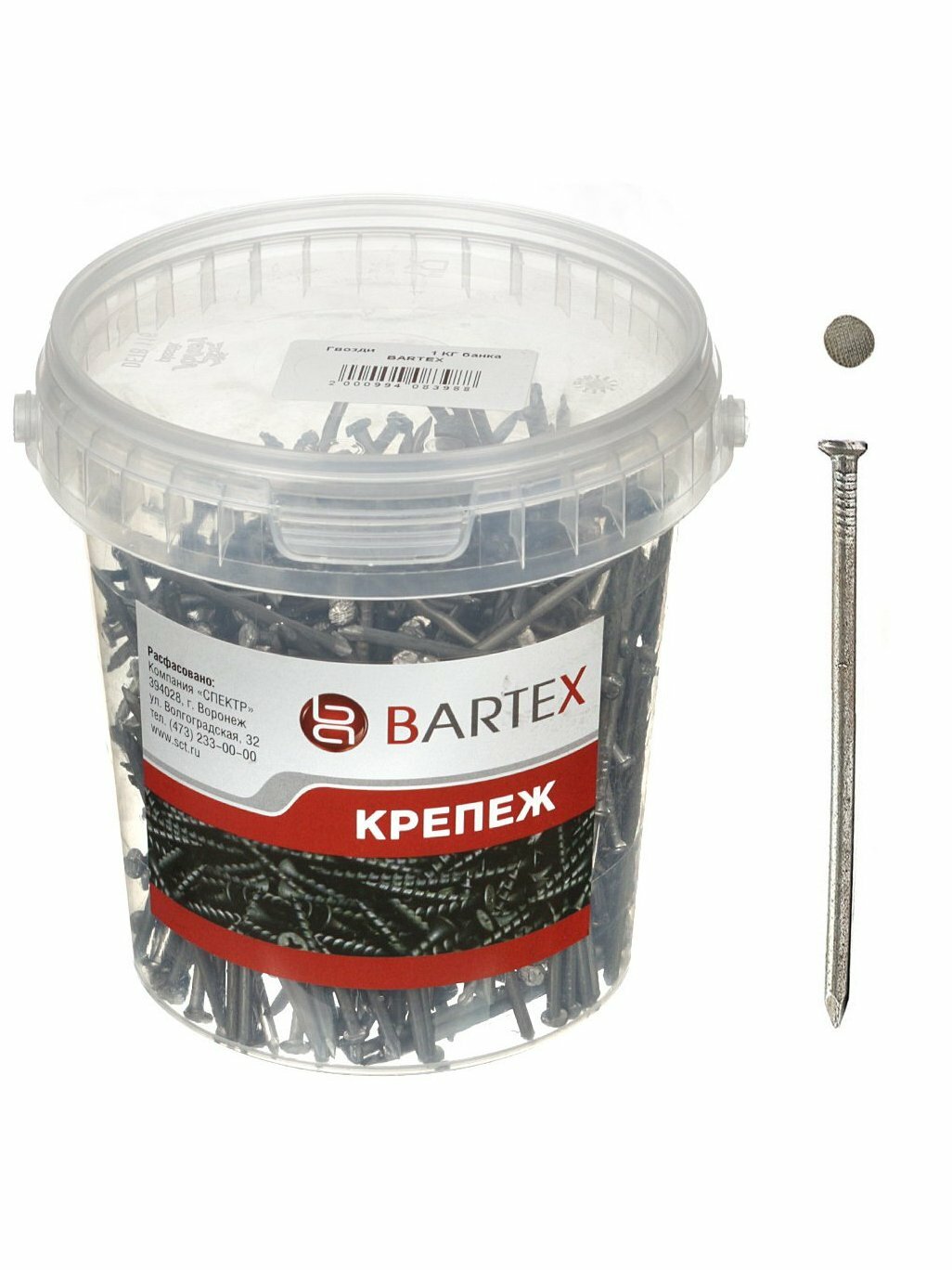 Гвоздь строительный Bartex 3х80 мм, 1 кг в удобной банке. Надежный крепеж для строительных и ремонтных работ.