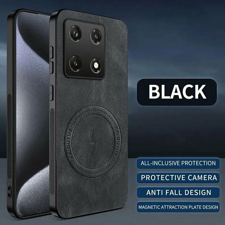 Чехол для Infinix Note 30 Pro / Инфиникс нот 30 про, MagSafe магнитный, кожаный, противоударный, защитный камеру