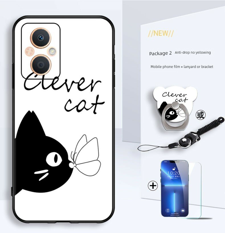 Чехол для OPPO A96 с принтом Бабочка любовь котик с закаленным стеклом для смартфона A96
