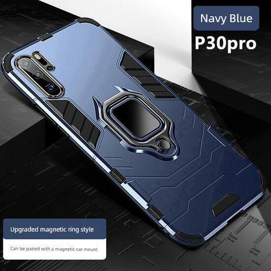 Улучшенный держатель кольца силиконовый чехол для Huawei P30 Pro в морском синем цвете с защитной пленкой