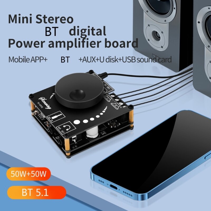 Плата усилителя мощности звука, совместимая с Bluetooth 5.0 + AUX + U-диском + звуковой картой USB