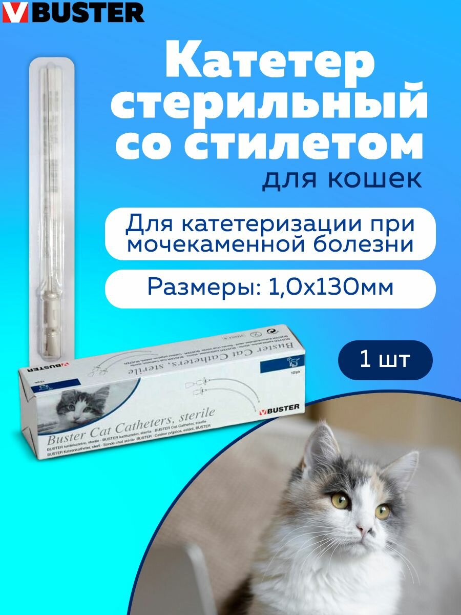 Buster Катетер стерильный со стилетом для кошек 1,0х130 мм 1 шт.