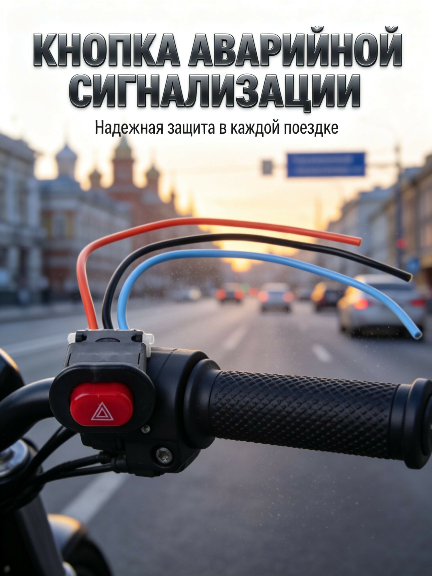 Кнопка аварийной сигнализации, черная, для мотоциклов электронных скутеров и электромоторов с двойной вспышкой и трехпроводным подключением