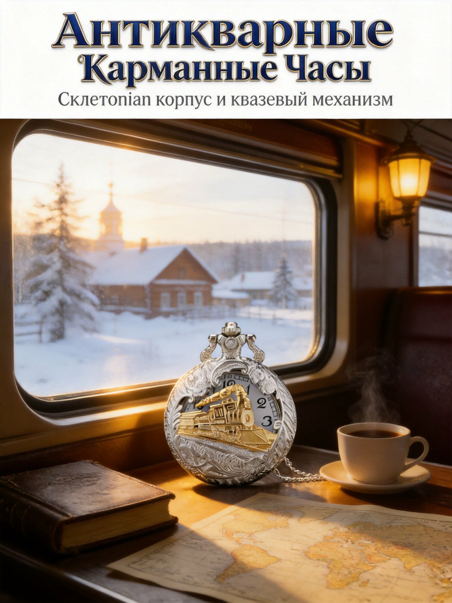 Антикварные карманные часы в стиле ретро-поезда, скелетонизированный циферблат с римскими цифрами и кварцевым механизмом, цепочка 80 см с подвеской-локомотивом