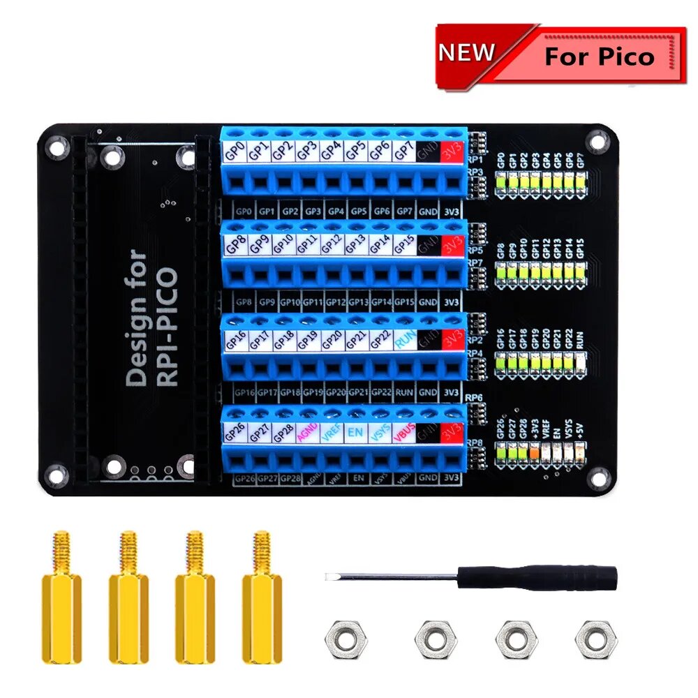 Raspberry Pi Pico/Pico W терминальная плата расширения со светодиосветодиодный 40pin 5 в медная Стопорная гайка отвертка для программирования соединения