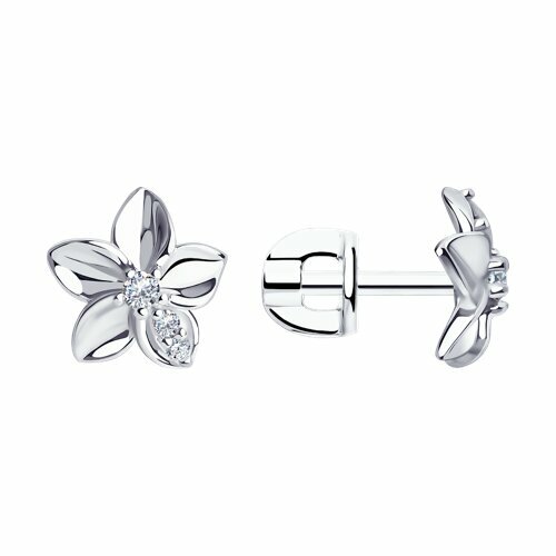Серьги пусеты, серебро, 925 проба, родирование, фианит