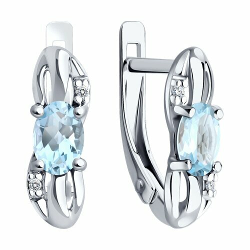 Серьги DIAMD'OR, серебро, 925 проба, родирование, фианит, топаз, длина 1.6 см, , голубой — фото 1
