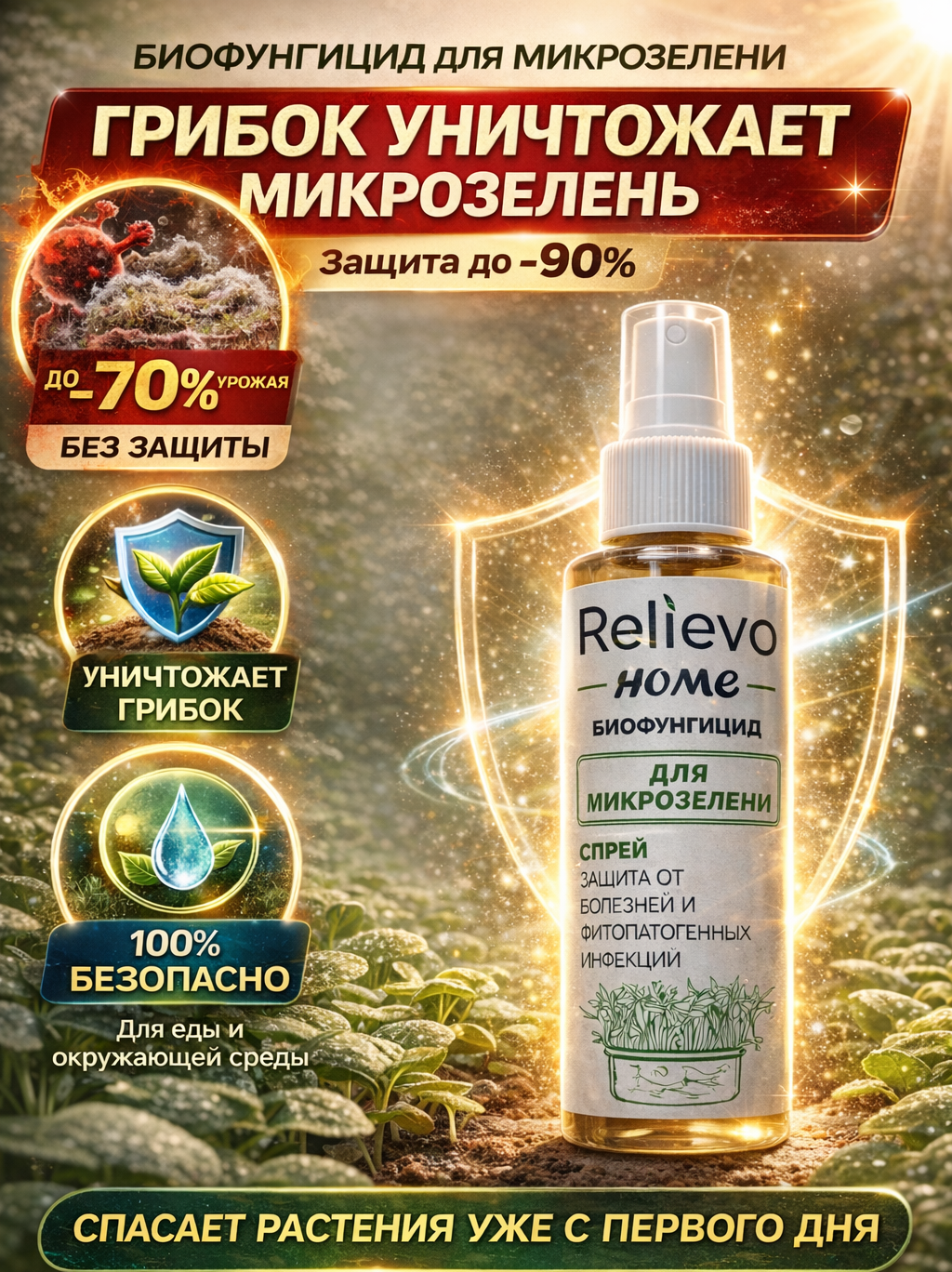 Биофунгицид Relievo "Relievo Home", для микрозелени, для овощных и декоративных культур