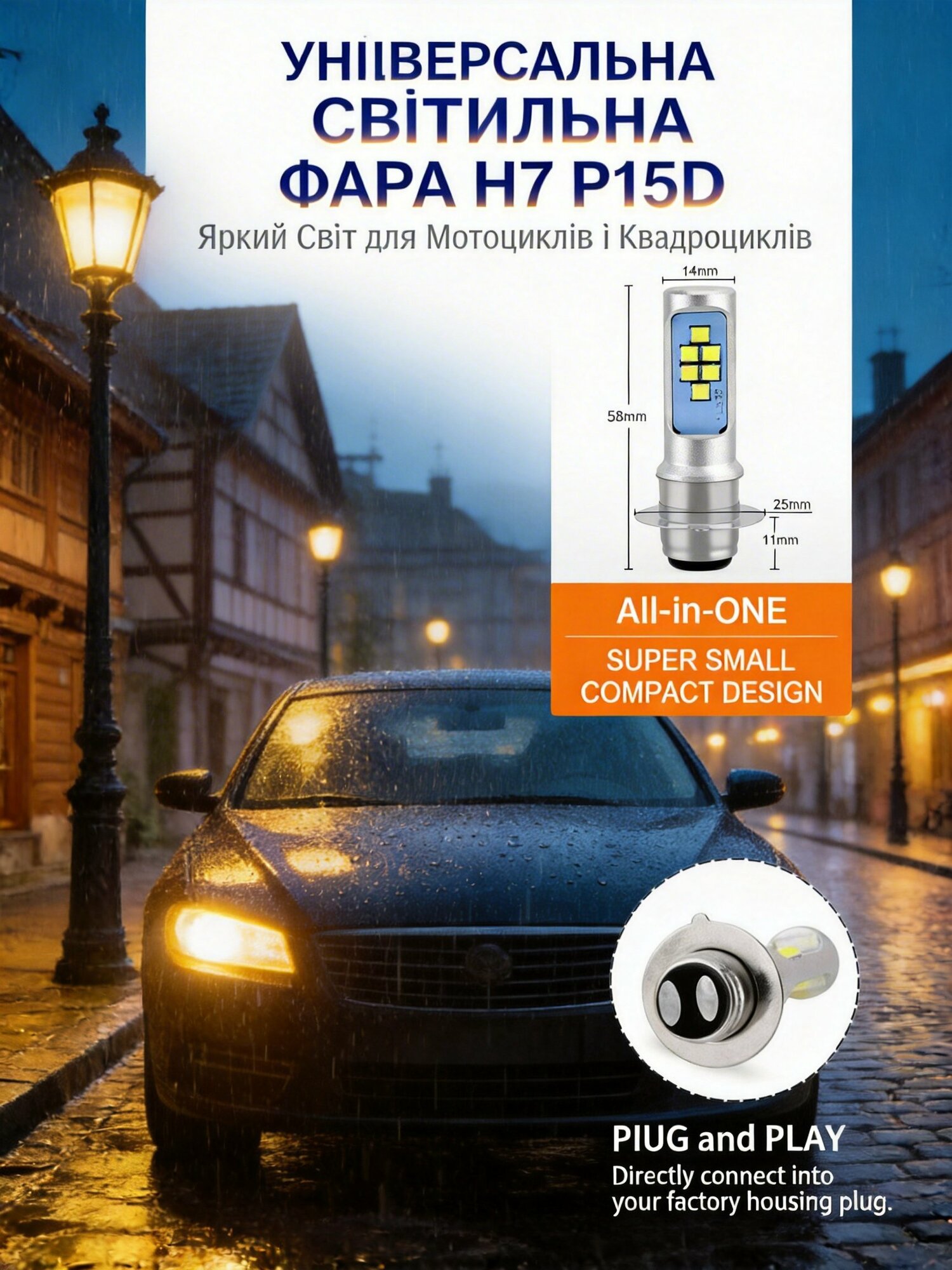 Светодиодная фара H6M P15D 36 Вт 6000K, универсальный комплект Plug&Play без ошибок Canbus для мотоцикла, квадроцикла, грузовика и спецтехники