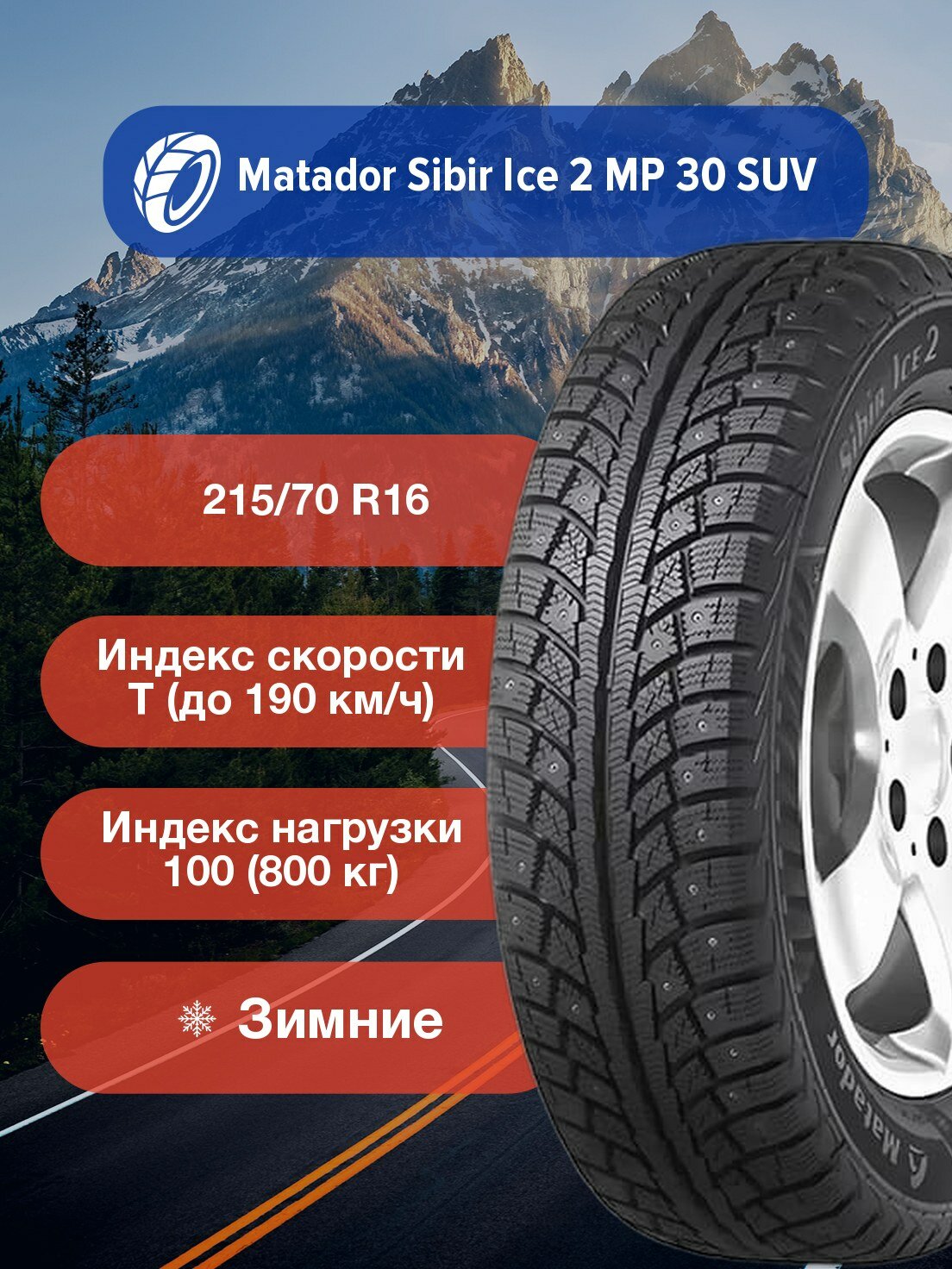 Легковые Зимние Шины Matador Sibir Ice 2 MP 30 SUV 215/70 R16 100Т-15853970000 для легковых автомобилей и кроссоверов