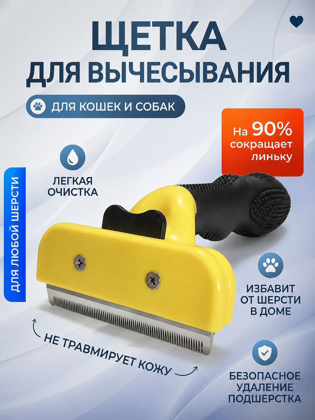 Дешеддер для собак и кошек - лезвие 100 мм / Расческа для вычесывания шерсти кошек и собак / Щетка для вычесывания шерсти / Пуходерка / Фурминатор
