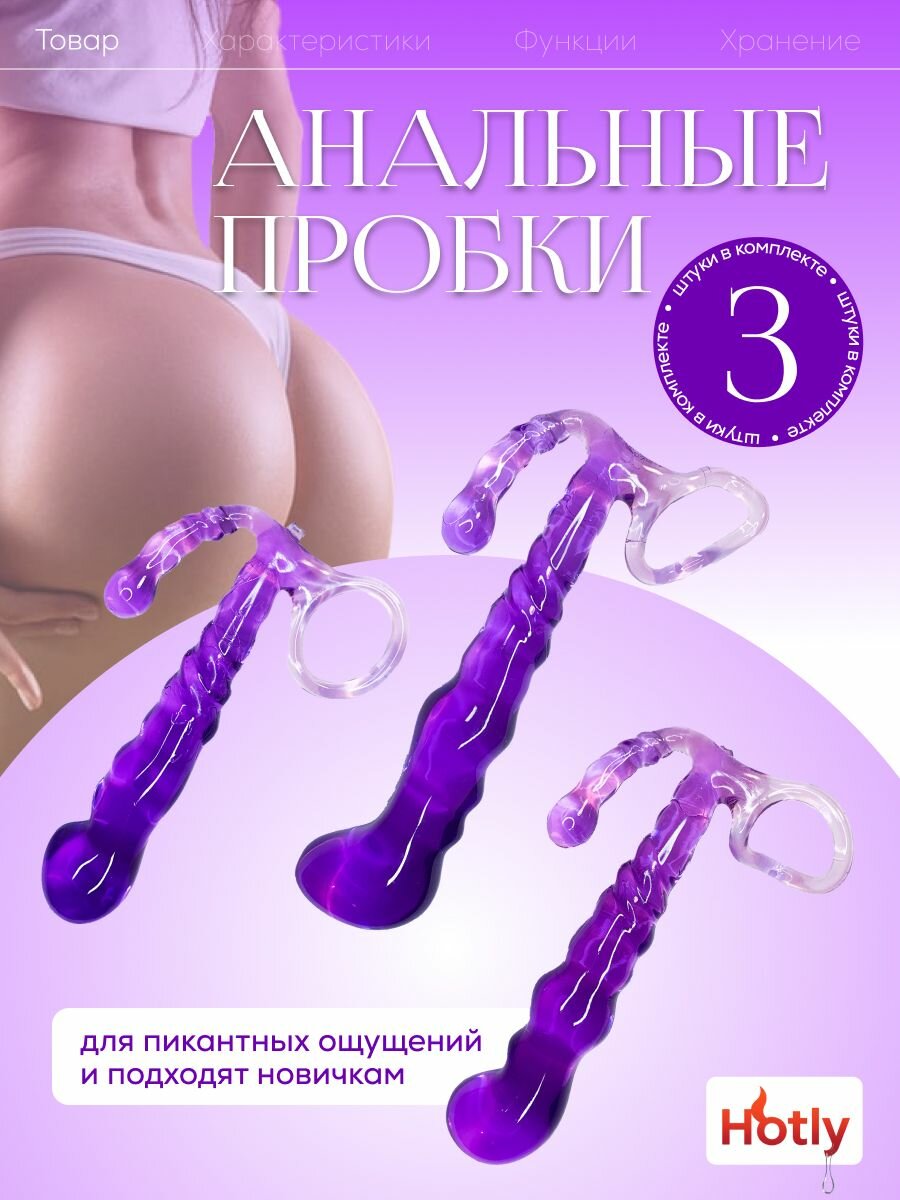 Набор анальных стимуляторов Hotly фиолетовый, рельефная пробка для новичков и продвинутых, стимулятор простаты и ануса