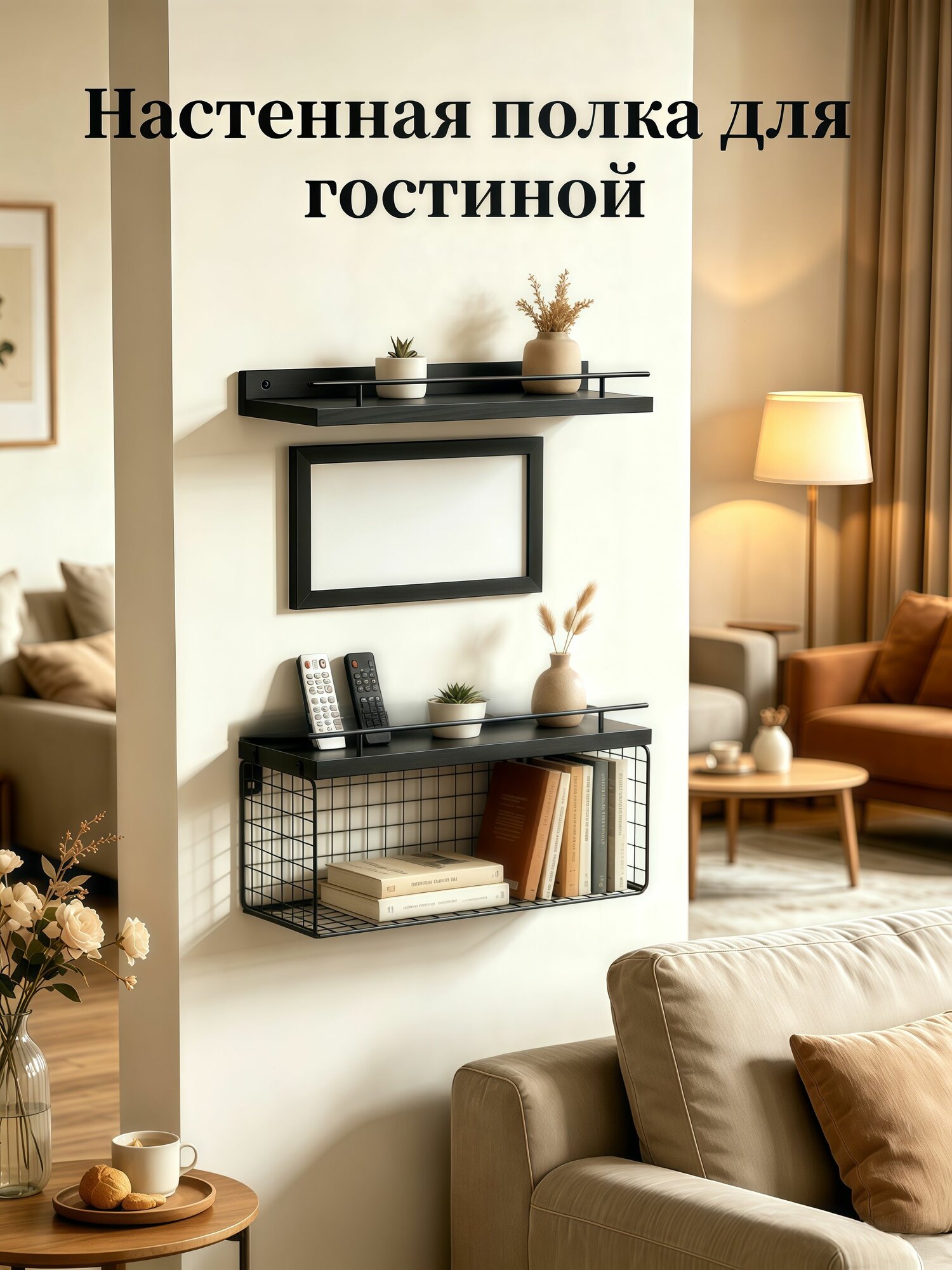 Настенные полки в американском стиле, Корзина с сеткой, подходит для ванной комнаты, гостиной, кухни, 40x15x1.5 см, черный