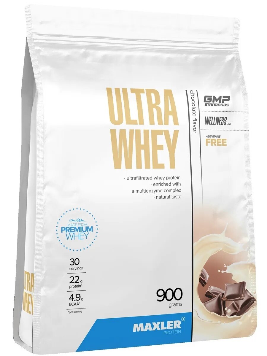Протеин сывороточный Рост мышечной массы Ultra Whey 900 гр (Maxler) Шоколад