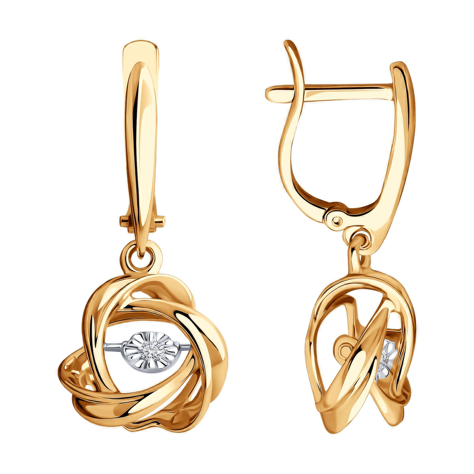Серьги, красное золото, 585 проба, бриллиант