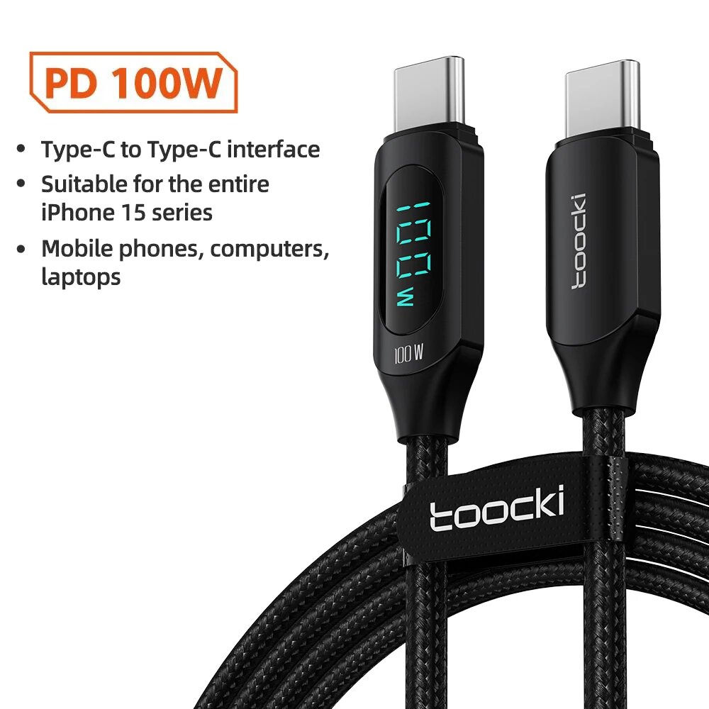 Toocki PD 100W кабель Type-C - Type-C, 2м, черный