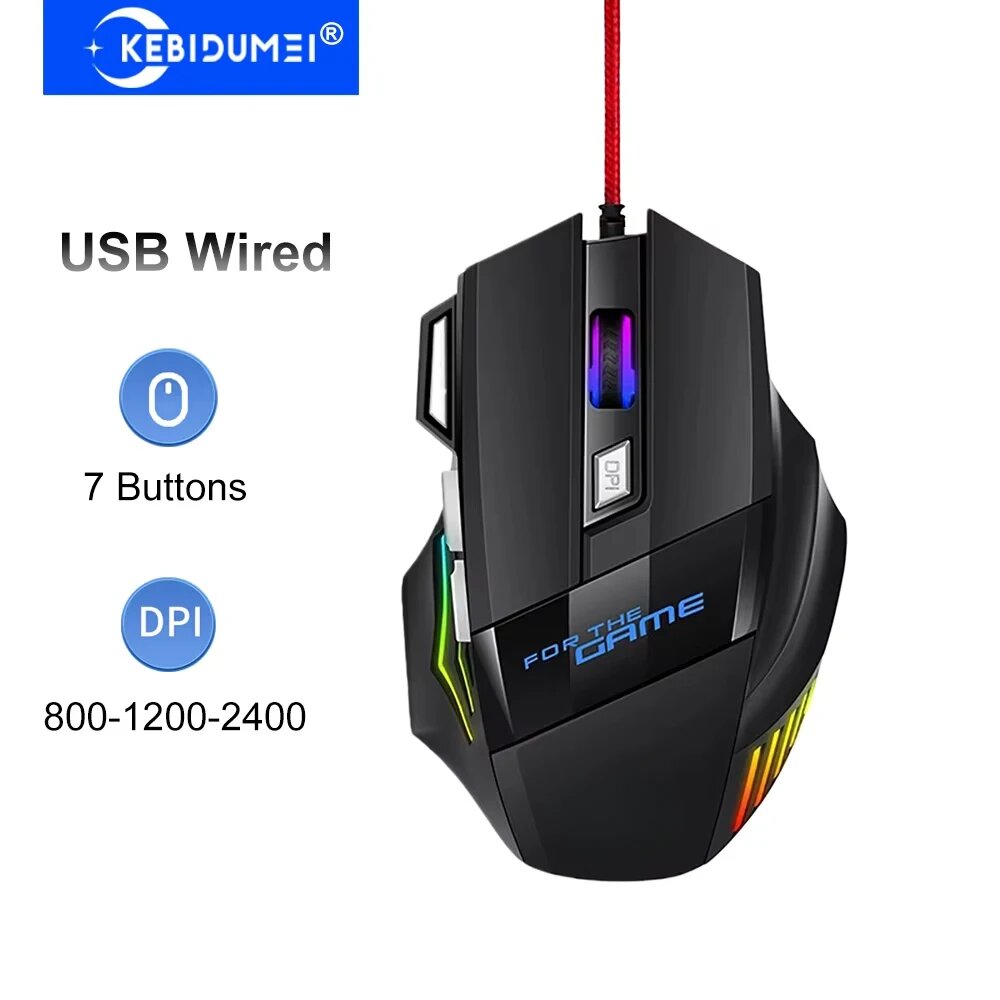 KEBIDUMEI проводная игровая мышь 7 кнопок RGB