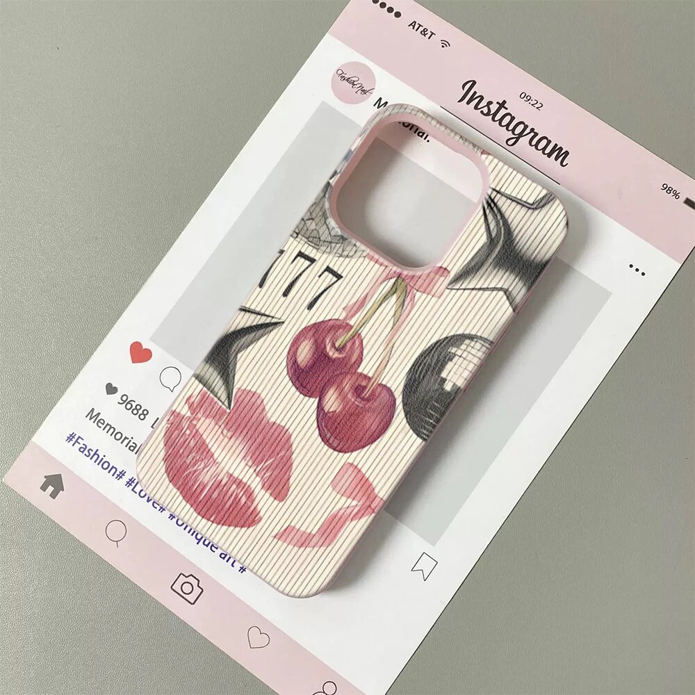 Силиконовый чехол INS с вишневым принтом и узором в виде граней личи для iPhone 17, 17 Air, 13, 16, 15, 14, 12, 11 Pro Max Plus, мягкий чехол с текстурой личи