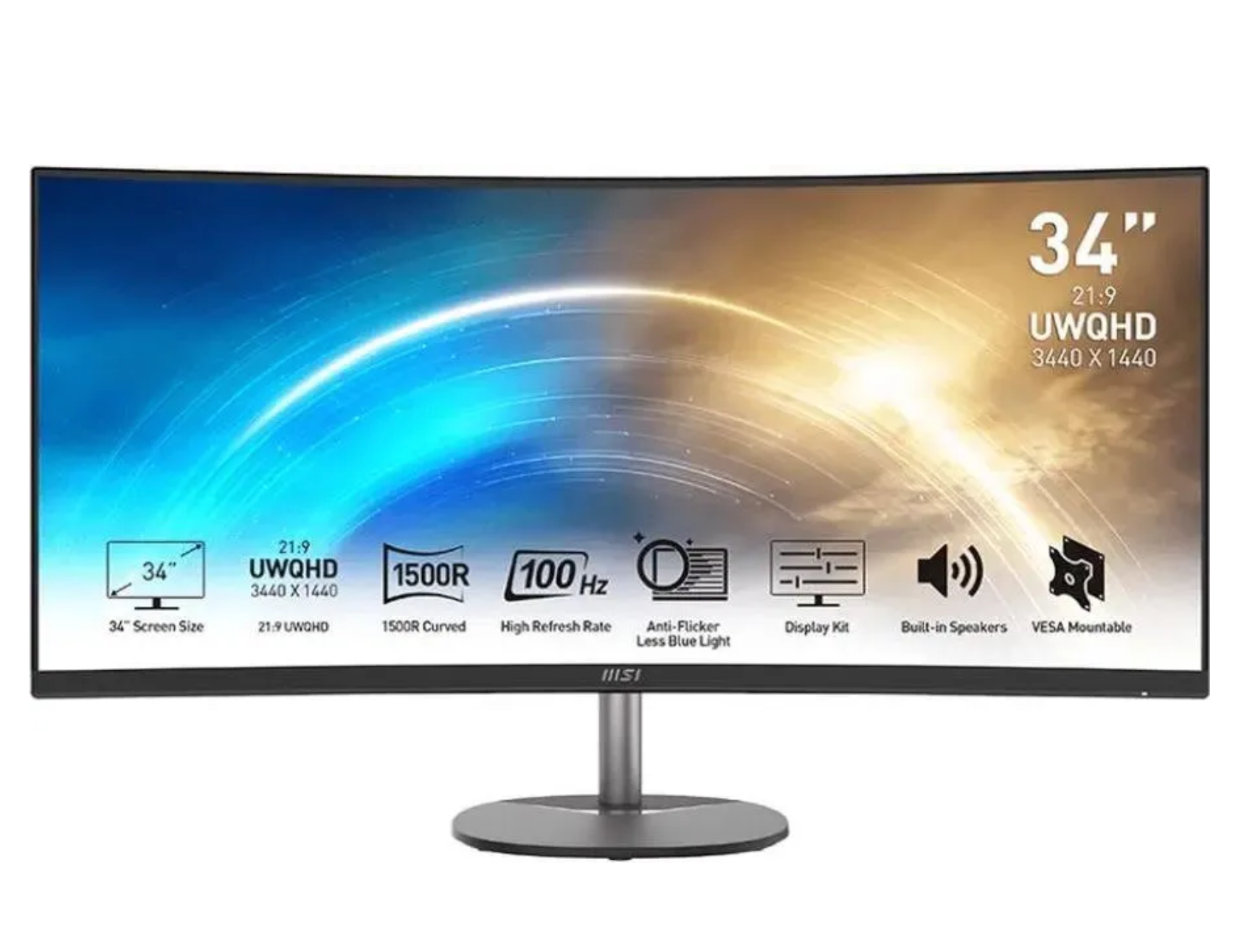 34" Монитор MSI Pro MP341CQ, 3440x1440, VA, 100Гц, изогнутый, черный