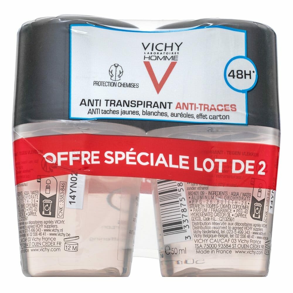Дезодорант Vichy Homme 48H Anti-Perspirant Anti-Stains 2 x 50 мл