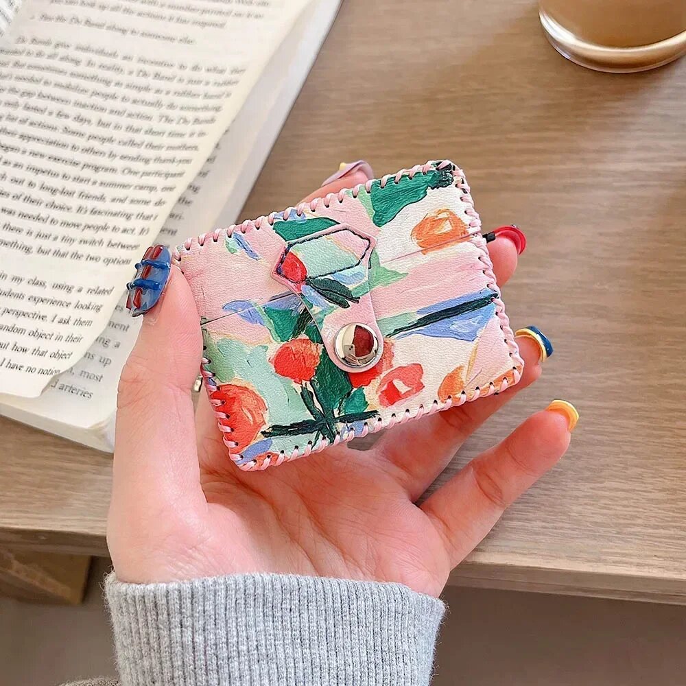 Кожаный чехол для AirPods Flower Oil Painting For Airpods 1 or 2, 01
