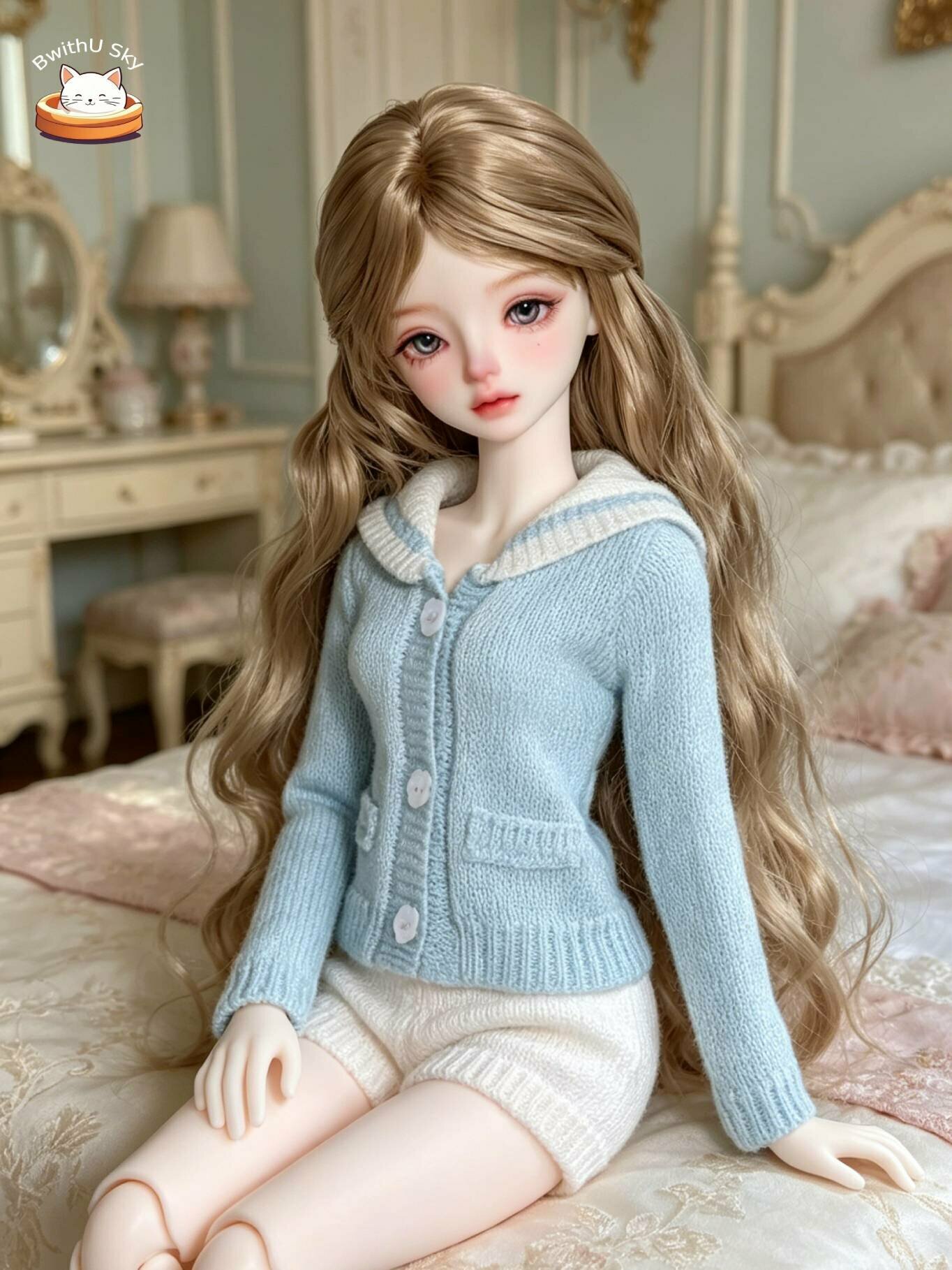 BwithUSky Sadie 1/4 BJD Кукла: Милый образ с вязаной кофтой, шортами и гольфами