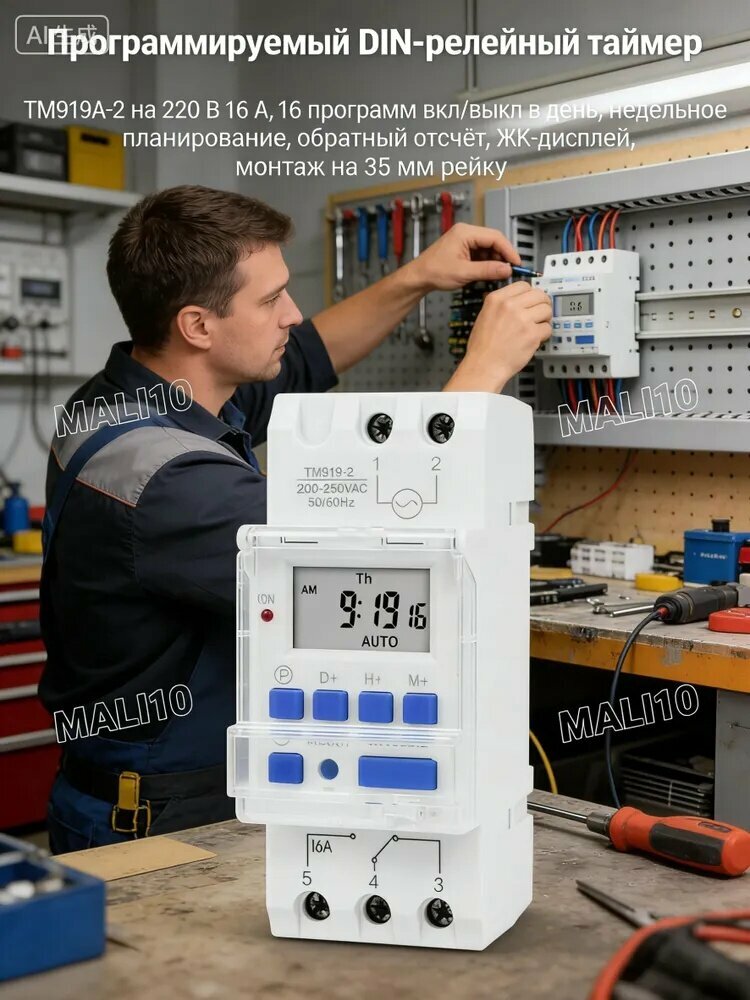 SINOTIMER TM919A-2 Программируемый цифровой таймер реле таймер управления AC 220V 16A крепление на DIN-рейку