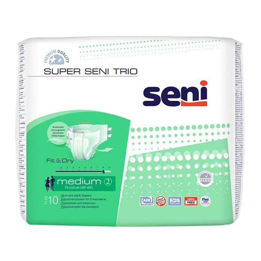 Подгузники для взрослых Super Seni Trio Medium (№2), объем талии 75-110 см, 10 шт.