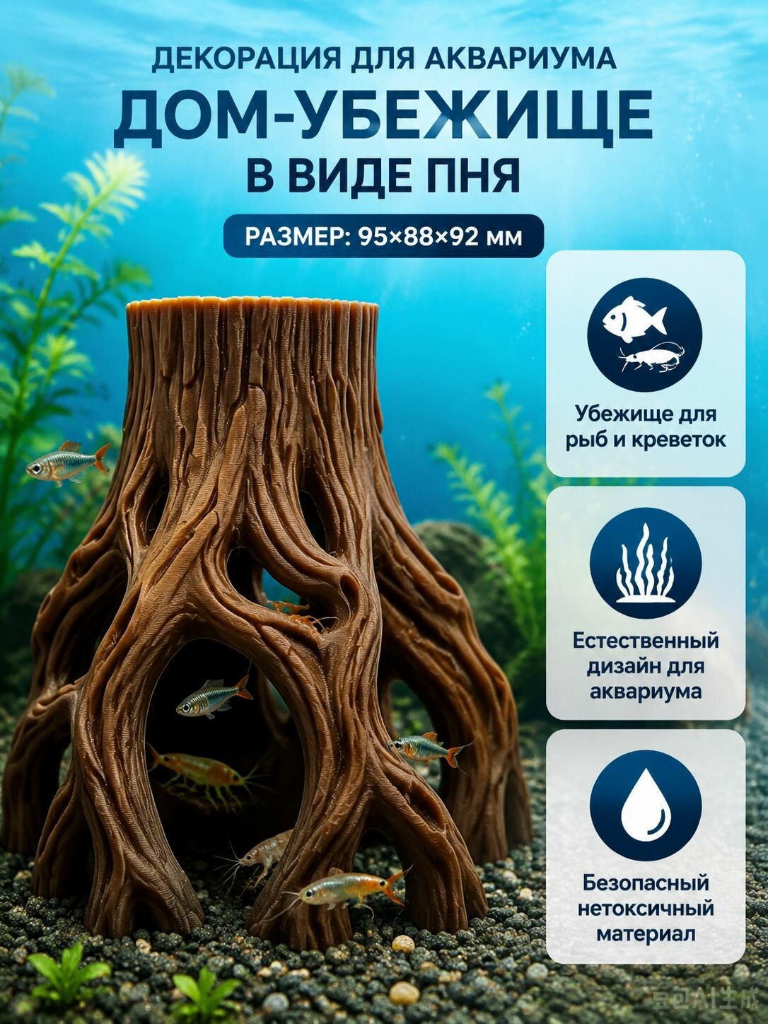 Декоративная пещера укрытие для рыб креветок и мальков натуральный аквариумный декор для оформления подводного ландшафта