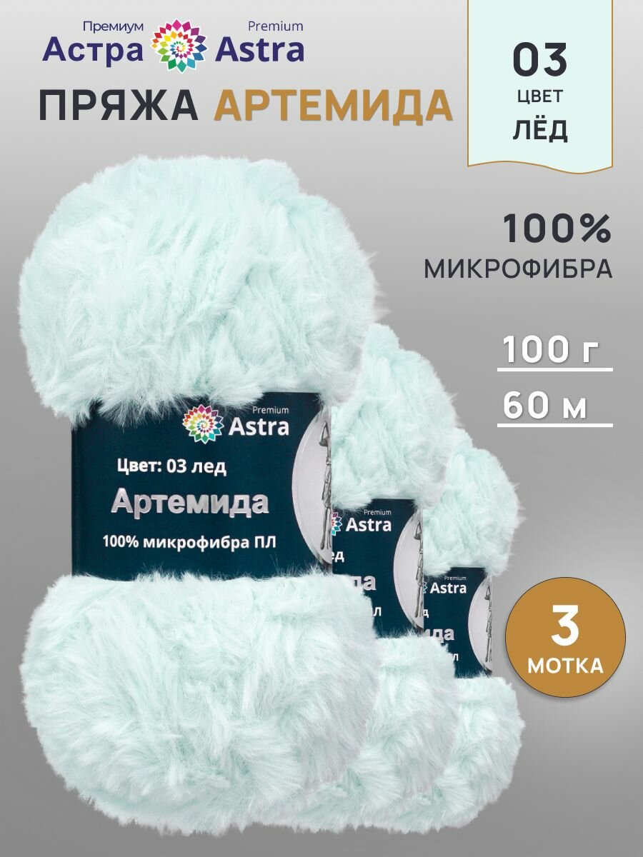Пряжа для вязания Astra Premium 'Артемида' 100г, 60м (100% микрофибра ПЛ) (03 лед), 3 мотка