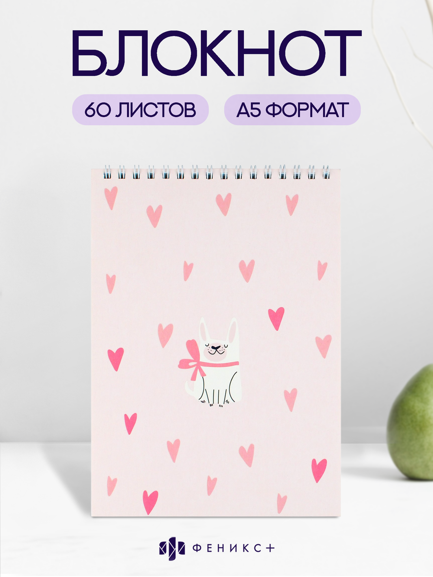 Блокнот для записей Феникс+ на гребне, А5, в клетку 60 листов