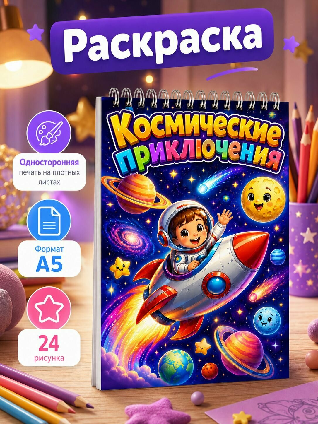 Раскраска для детей Космос, космические приключения