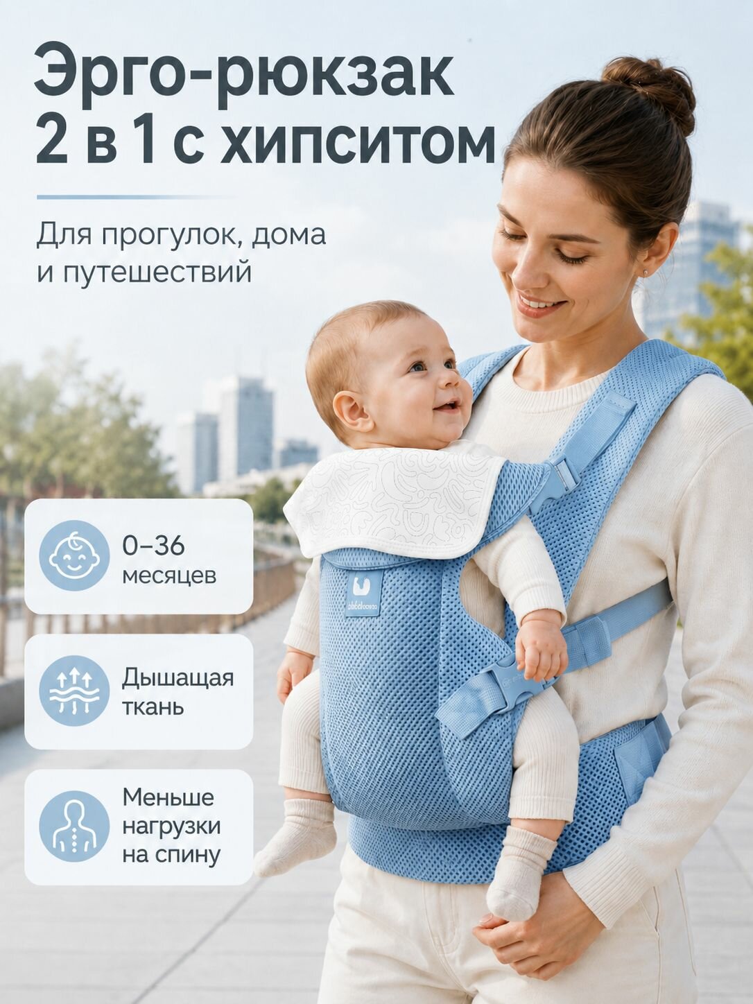 Рюкзак-кенгуру "М-позиция", с поясничной поддержкой, эргономичный, для новорожденных до 3 лет
