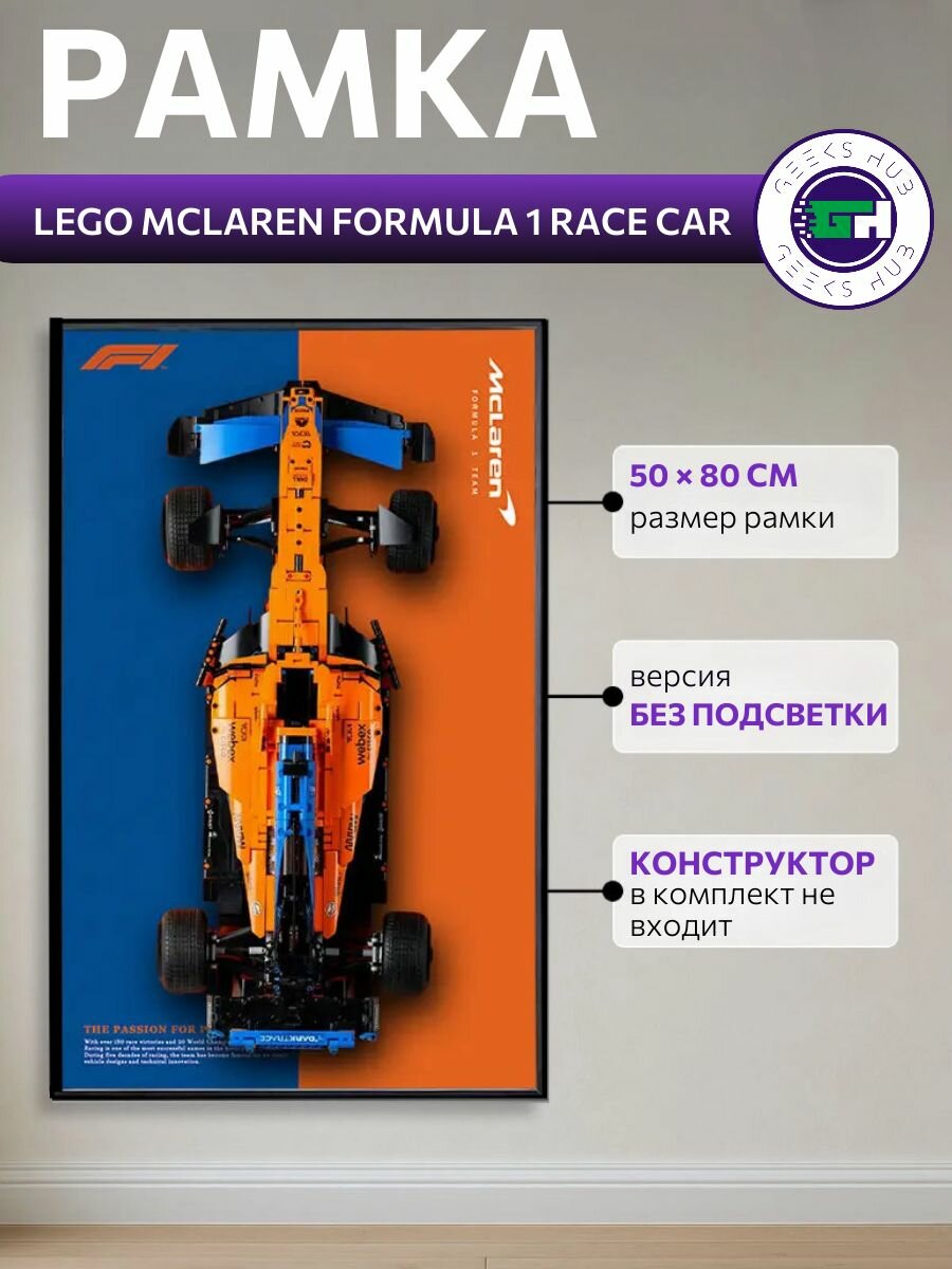Настенная рамка с креплением для машины McLaren Formula 1 Race Car, 50*80 см, без подсветки