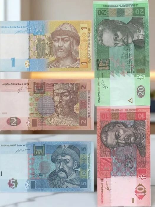 Банкноты Купюры набор 1 - 2 - 5 - 10 - 20 гривн 2005- 2015 год пресс