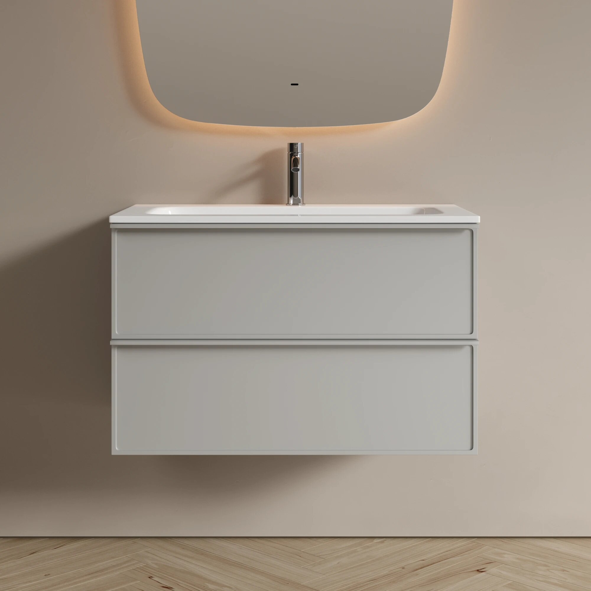 Тумба под раковину Sancos Вельта (Velta) VL80WG 80×45×50 см, 2 ящика, SoftClose, тёплый серый