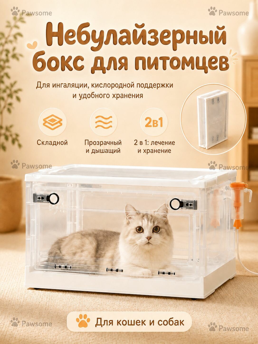 Складная ингаляционная камера для кошек и собак кислородная 28L